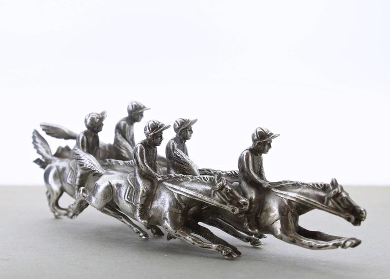 Fine Vintage Silverplate Miniature Horse Racing Sculpture with Jockeys ...