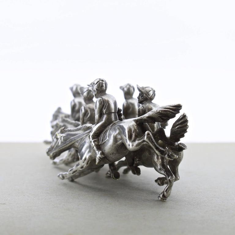 Fine Vintage Silverplate Miniature Horse Racing Sculpture with Jockeys ...