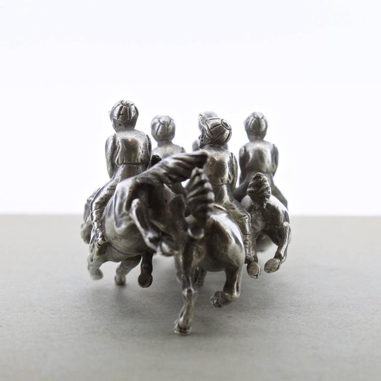 Fine Vintage Silverplate Miniature Horse Racing Sculpture with Jockeys ...