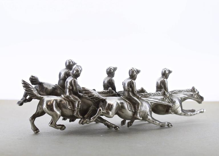 Fine Vintage Silverplate Miniature Horse Racing Sculpture with Jockeys ...