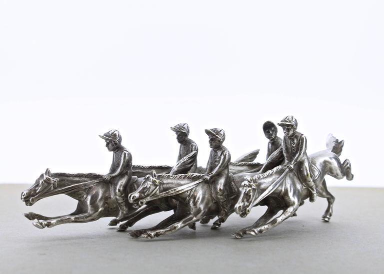 Fine Vintage Silverplate Miniature Horse Racing Sculpture with Jockeys ...
