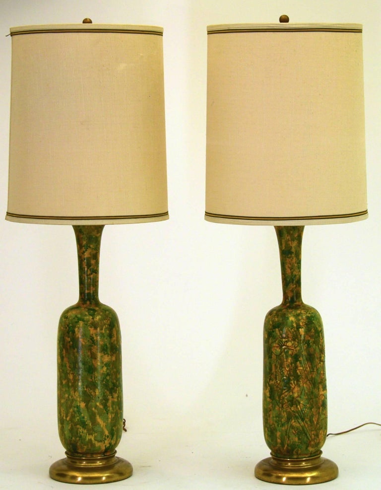 Monumental Marbro Table Lamps with Floral Sponge Styled Ceramic Urn ...