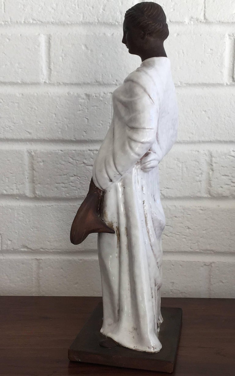 Pair of Italian Glazed Terracotta Tanagra Style Female Figurines at 1stDibs