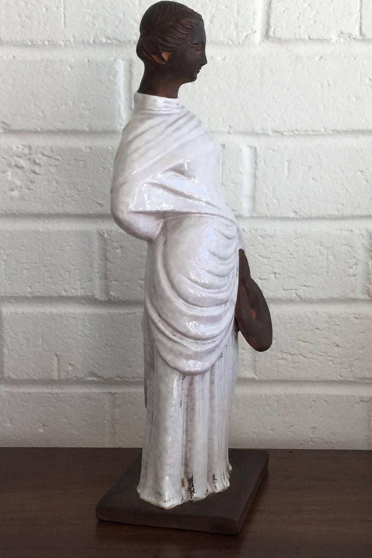 Pair of Italian Glazed Terracotta Tanagra Style Female Figurines at 1stDibs
