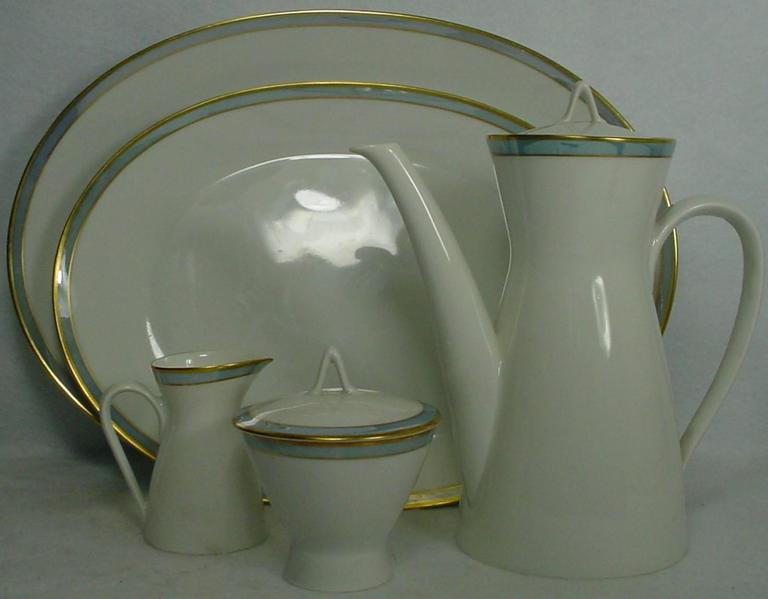 ROSENTHAL Germany GALA BLUE pattern 7-piece Hostess Set Coffee Pot ...