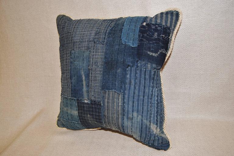 Antique Japanese Indigo Cotton Boro Pillow with Sashiko Stitching at ...