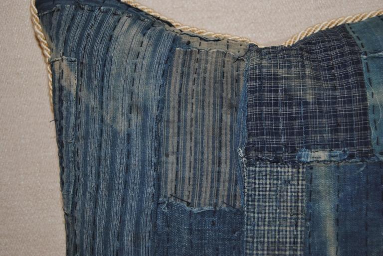 Antique Japanese Indigo Cotton Boro Pillow with Sashiko Stitching at ...