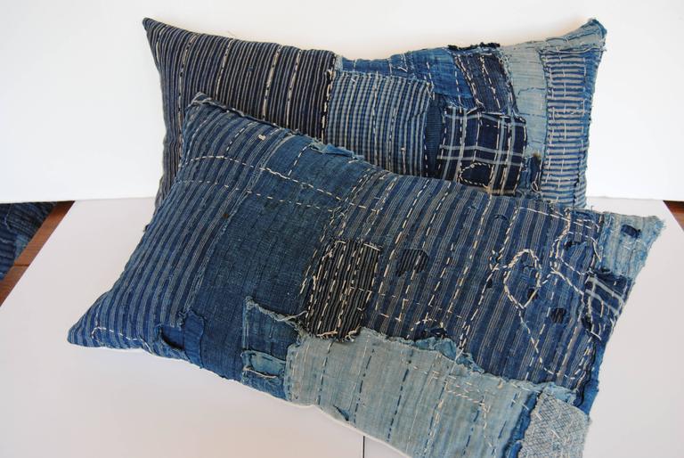 Custom Japanese Indigo Boro Pillow Cut from a Futon Cover with Sashiko ...