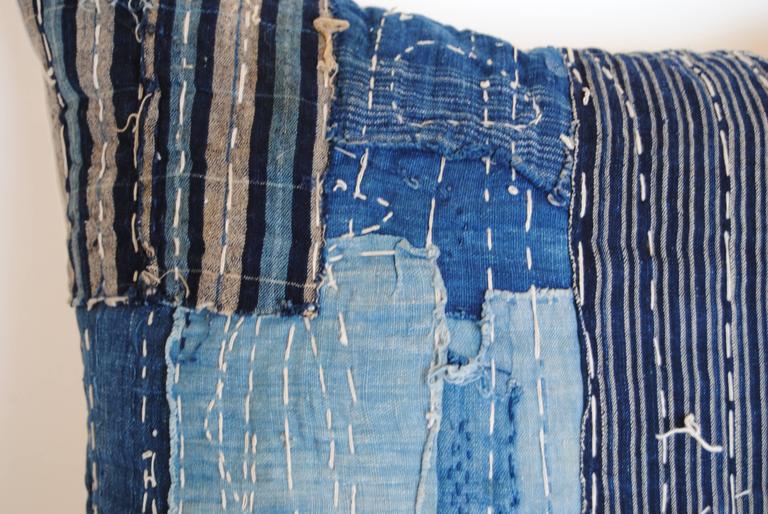 Custom Antique Japanese Indigo Boro Pillow with Sashiko Stitching For ...