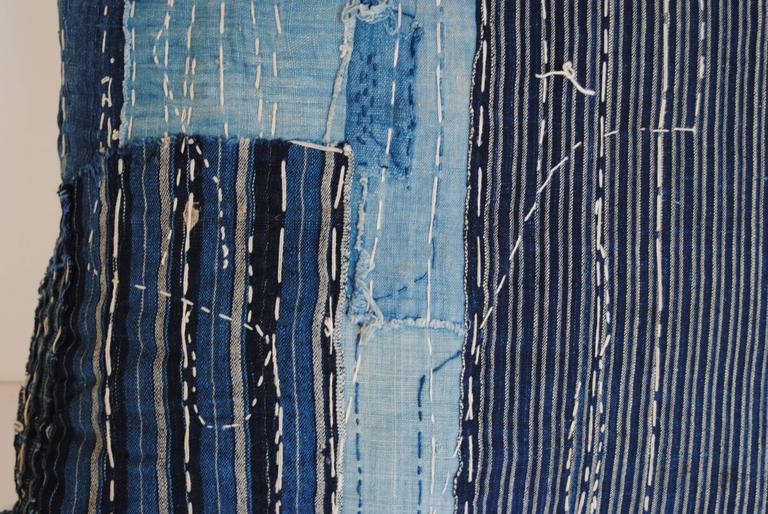 Custom Antique Japanese Indigo Boro Pillow with Sashiko Stitching For ...