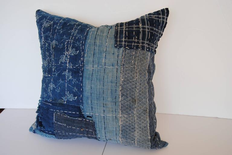 Antique Japanese Indigo Boro Custom Pillow with Sashiko Stitching For ...