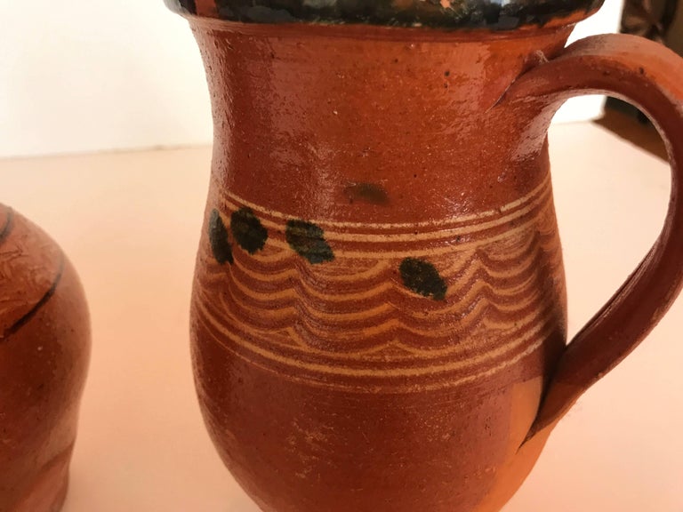 Transylvania Vintage Pottery Pitchers, Hand-Painted Redware Folk Art ...