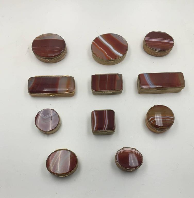 11 Victorian Ormolu-Mounted Banded Orange Agate Snuff Boxes, 19th ...