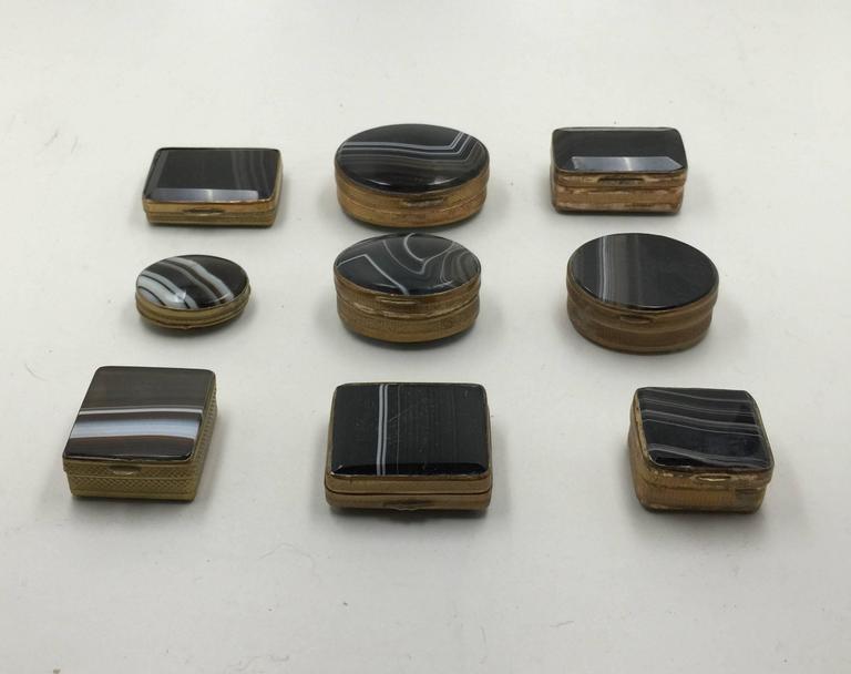Nine Victorian Ormolu-Mounted Black Banded Agate Snuff Boxes, 19th ...