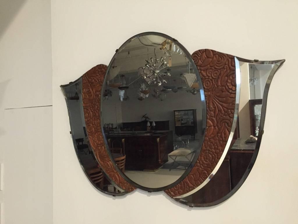 American Art Deco 1920s Mirror with Wood Floral Motif For Sale at 1stdibs