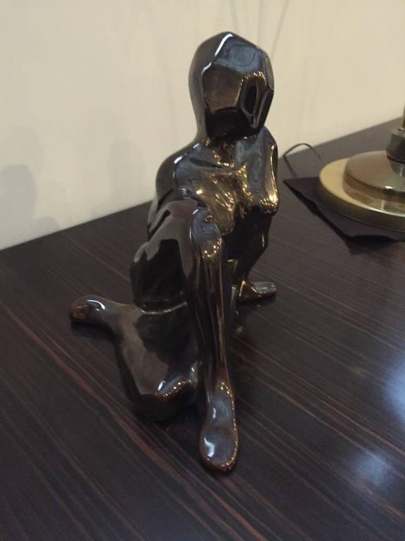 Mid-Century Modernist Ceramic Crouching Woman Sculpture For Sale at 1stDibs
