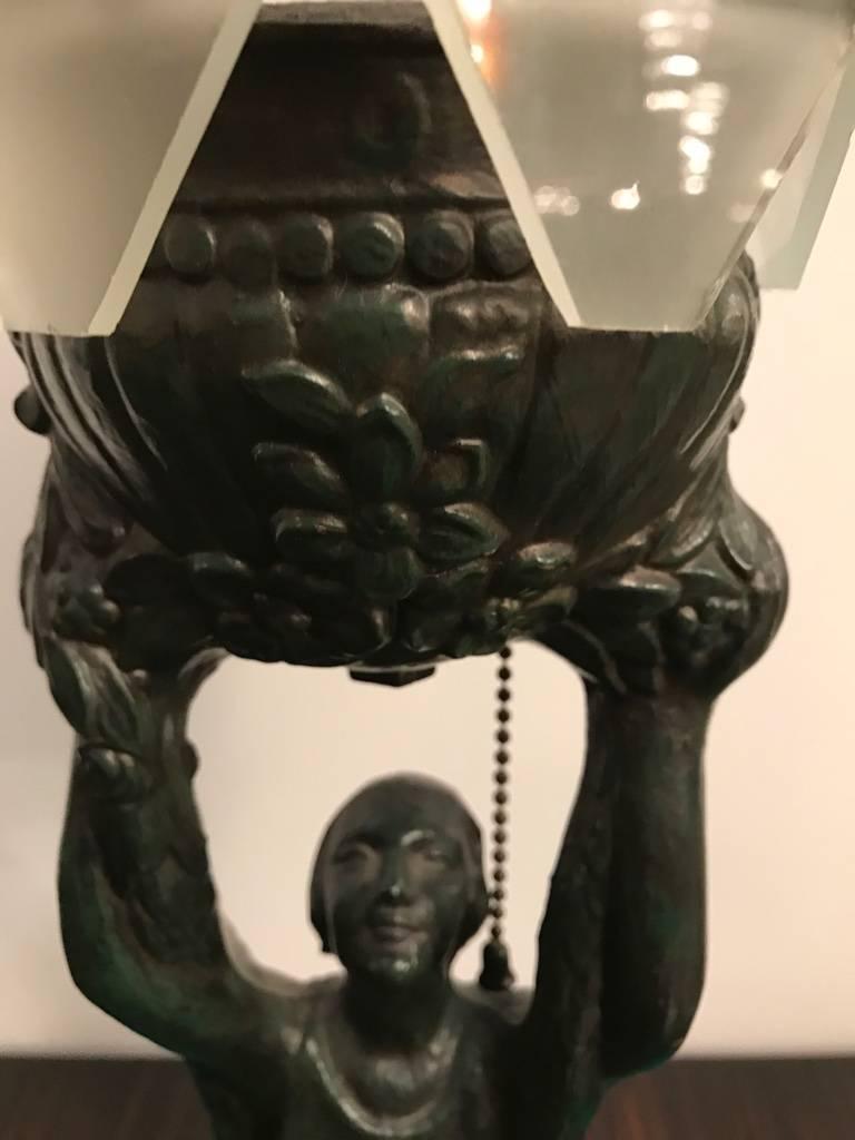 Female Art Deco Table Lamp Sculpture For Sale at 1stDibs