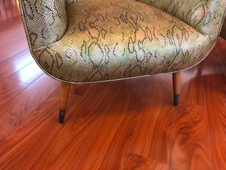 Pair of Italian Mid-Century Modern Club Chairs with Faux Snake Skin For ...