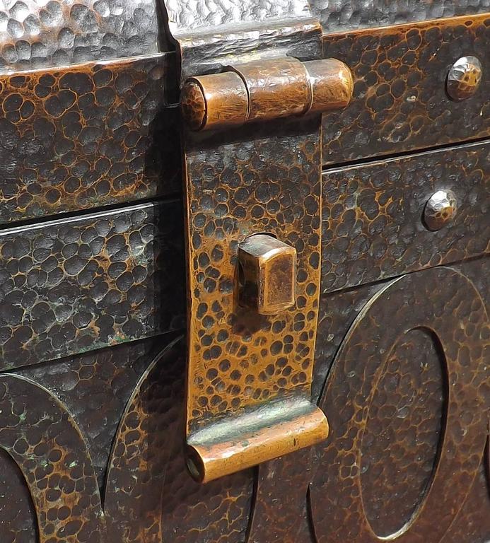 19th Century Arts and Crafts Patinated Hammered Copper Chest or ...