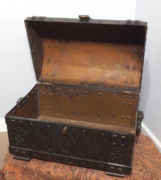 19th Century Arts and Crafts Patinated Hammered Copper Chest or ...