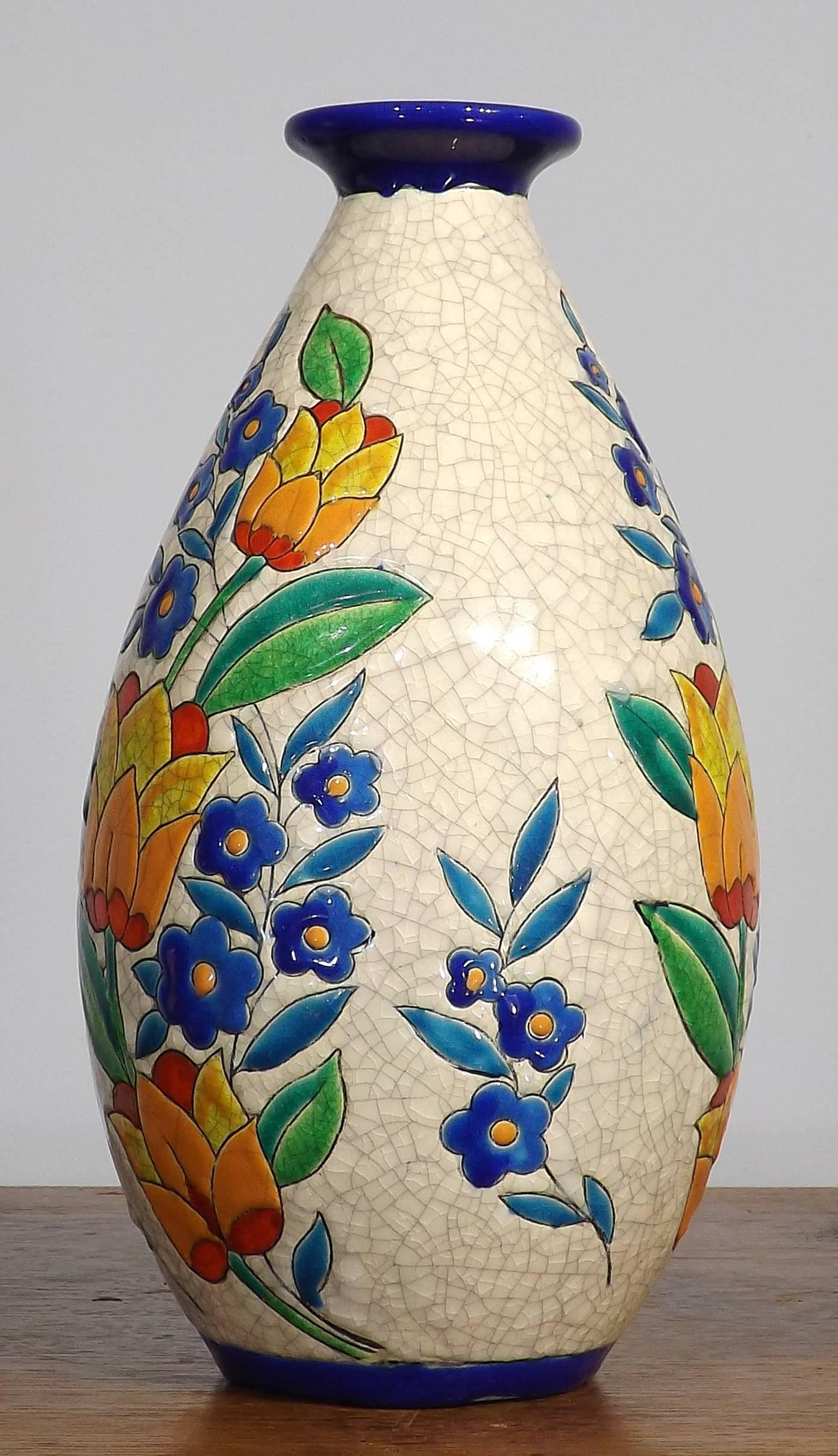 Art Deco Floral Vase by Boch Freres Keramis at 1stDibs