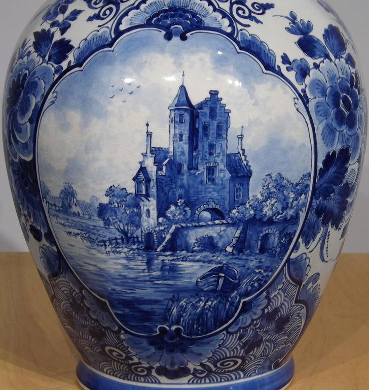 Monumental Royal Delft Porcelain Fles Covered Jar Dated 1952 at 1stDibs