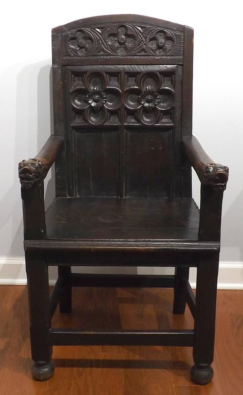 Very Old Gothic Style Chair with Carved Animal Heads at 1stDibs
