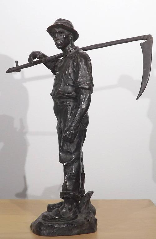 Bronze Statue of a Farmer Heading to the Field by Hans Muller at 1stDibs