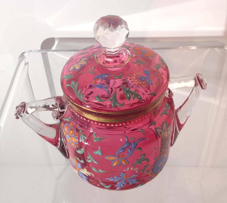 Moser Factory Enameled Cranberry Glass Covered Jar, 19th Century For ...