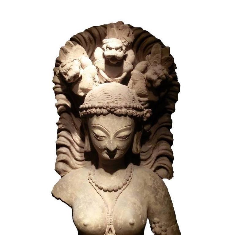 Standing Female Devata with Lions Sculpture For Sale at 1stDibs