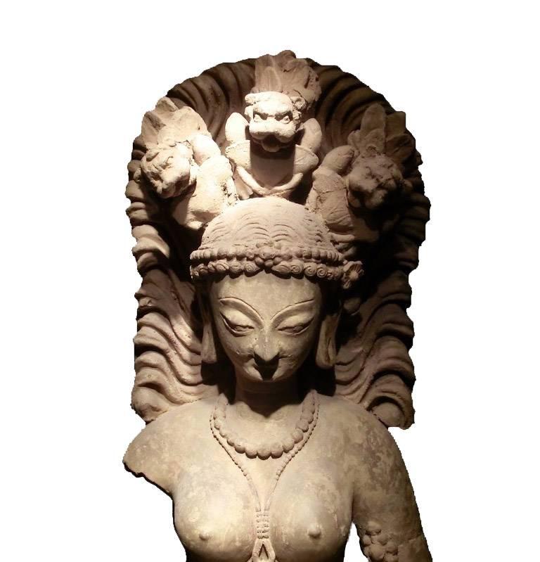Standing Female Devata with Lions Sculpture For Sale at 1stDibs