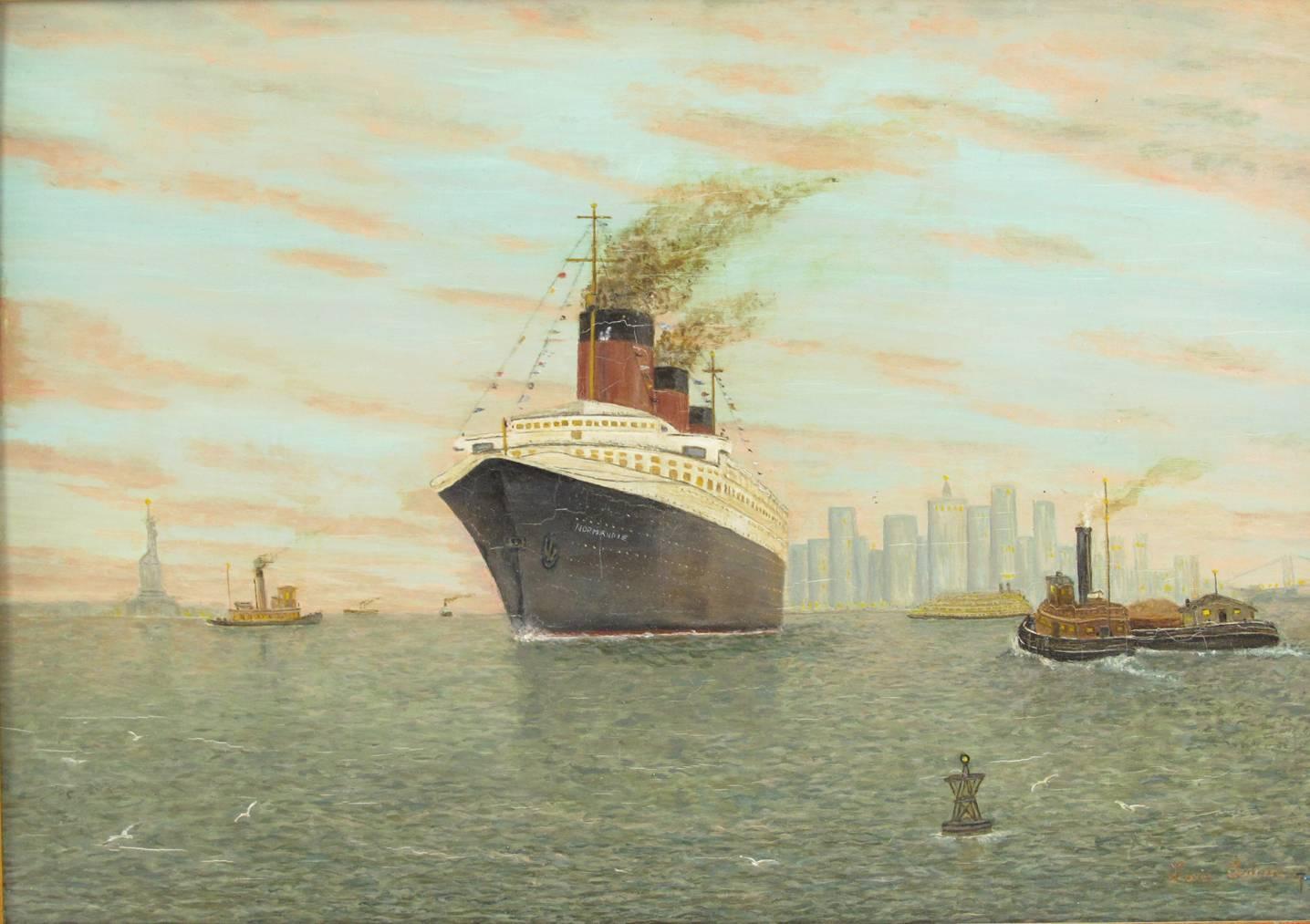 SS Normandie Transatlantic Ocean Liner in New York Painting by Louis ...