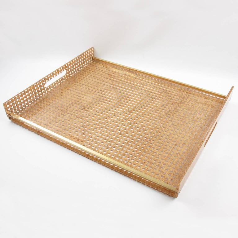 1970s Lucite and Rattan Serving Tray by Christian Dior Home Collection ...