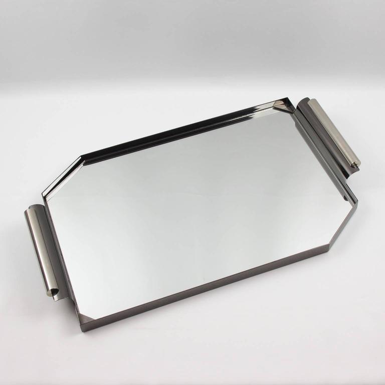 Art Deco Machine Age Chrome and Mirror Cocktail Serving Tray, France ...