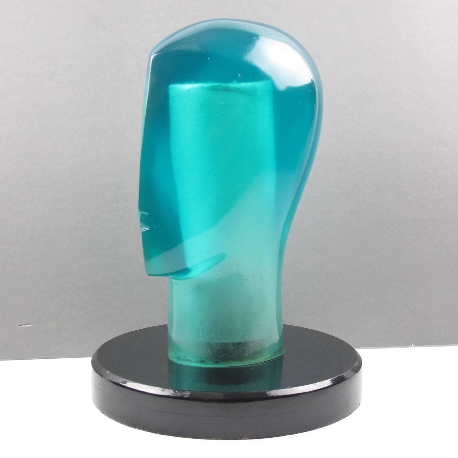 Mid-Century Modernist Turquoise Blue Resin Model Sculpture Head, circa ...