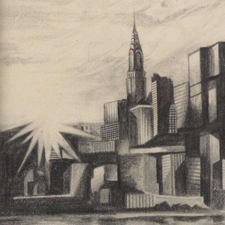 Cubist New York Cityscape Charcoal Drawing at 1stDibs