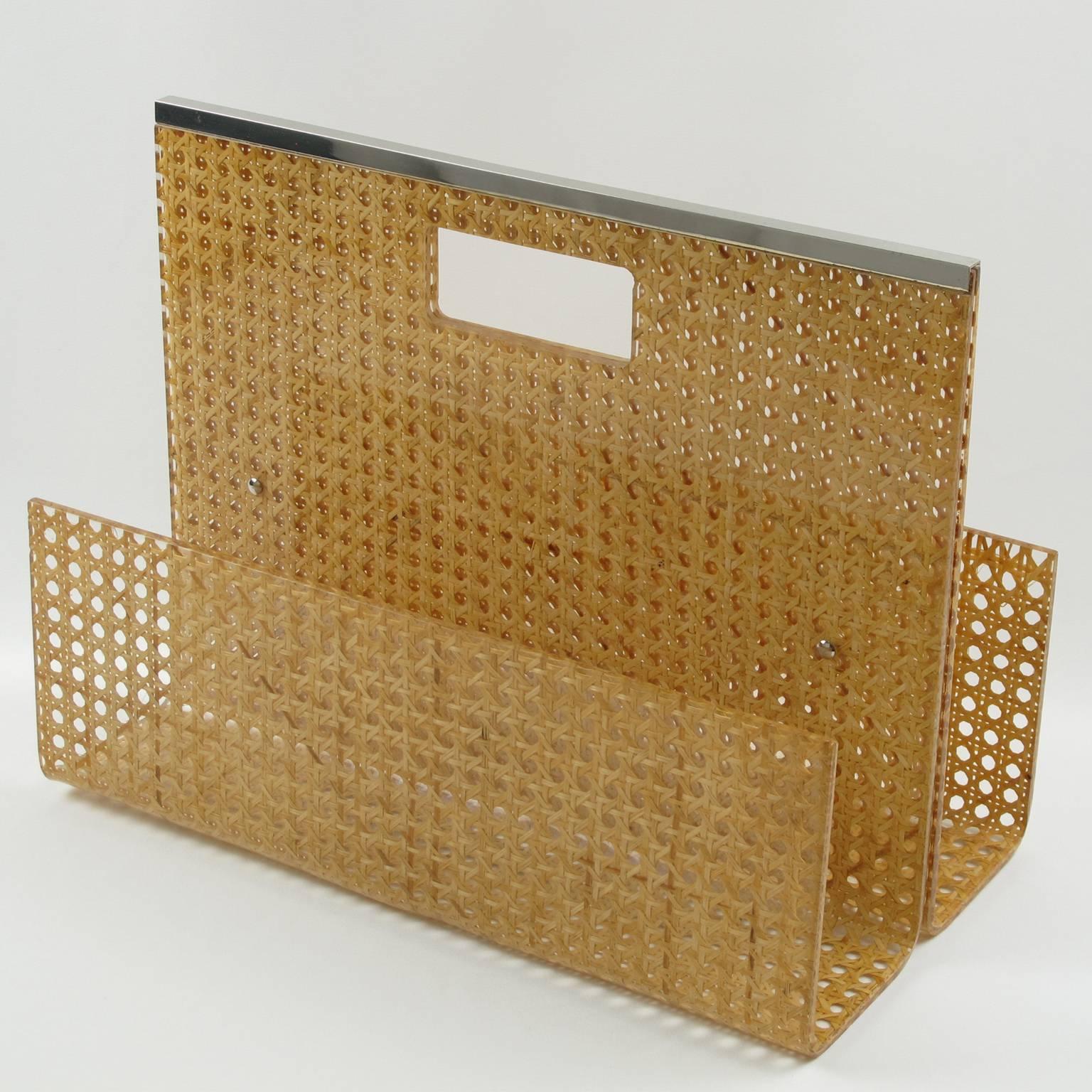 Lucite and Rattan Magazine Rack Holder for Christian Dior Home ...
