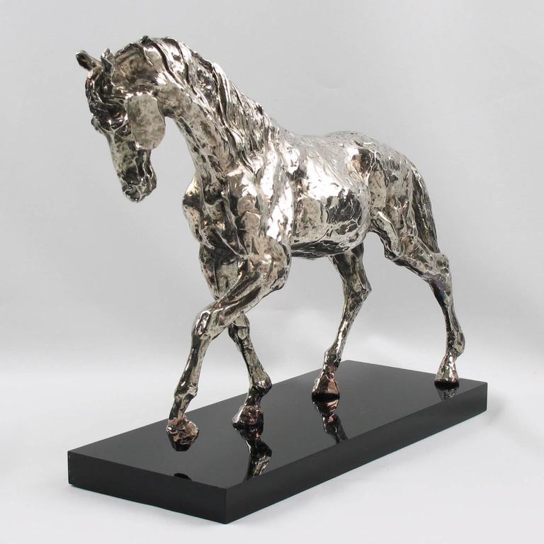 Mid-20th Century Modernist Silver Plate Horse Sculpture at 1stDibs