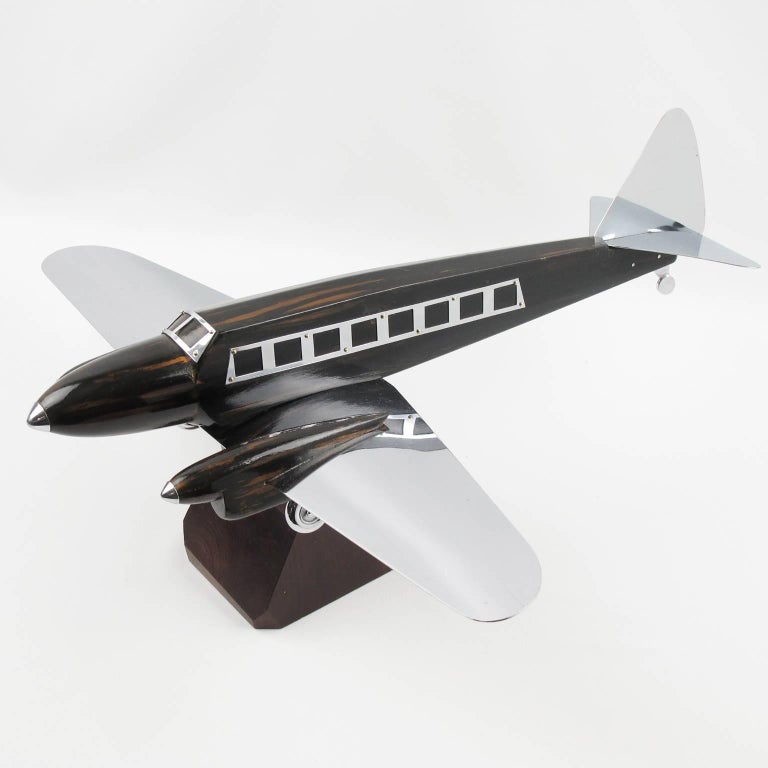 Art Deco Wooden and Chrome Airplane Aviation Model at 1stDibs