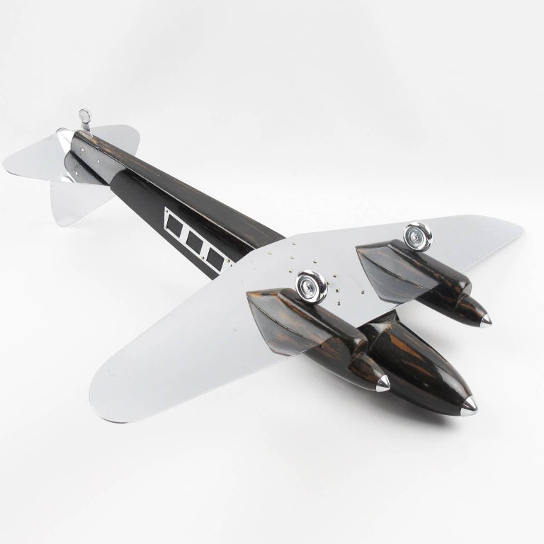 Art Deco Wooden and Chrome Airplane Aviation Model at 1stDibs