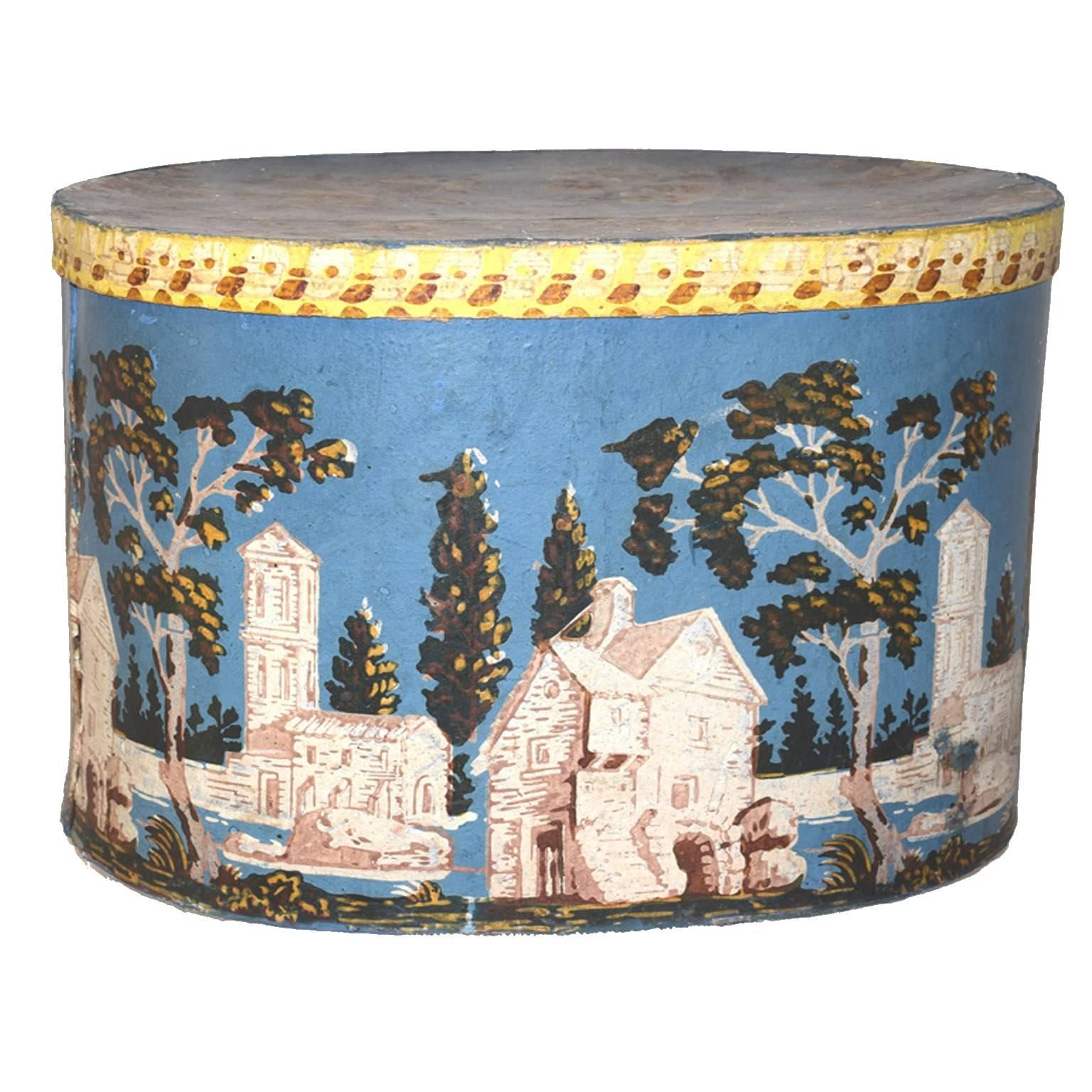 Antique American Wall Paper Covered Oval Bandbox, circa 1845 For Sale ...