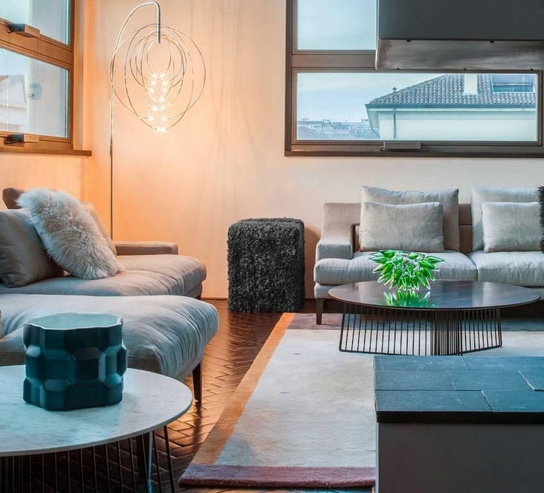 "Blocco" Black Mongolian Fur or Velvet Pouf Designed by Nanda Vigo for ...