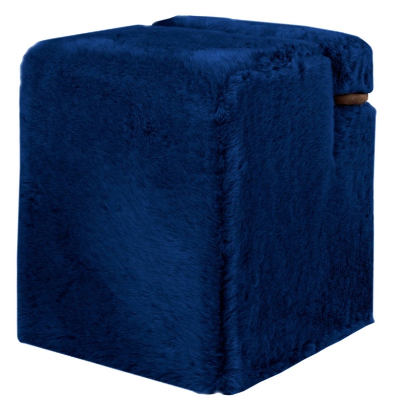 "Blocco" Fuchsia or Blue Faux Fur Pouf Designed by Nanda Vigo for ...