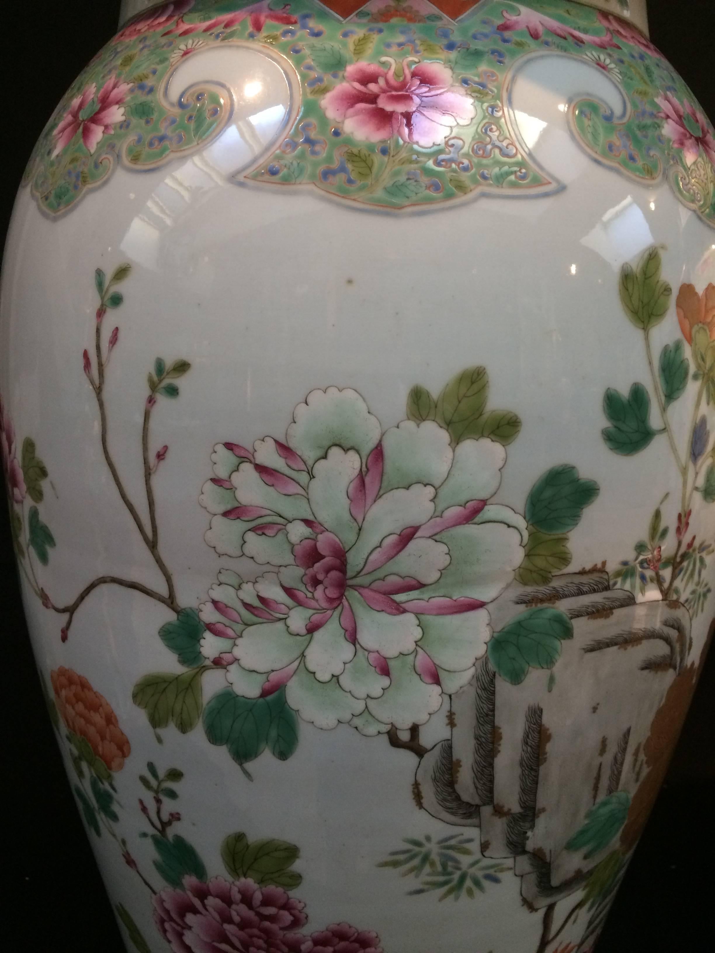 Pair of Fencai Chinese Ceramic Vases from 19th Century at 1stDibs