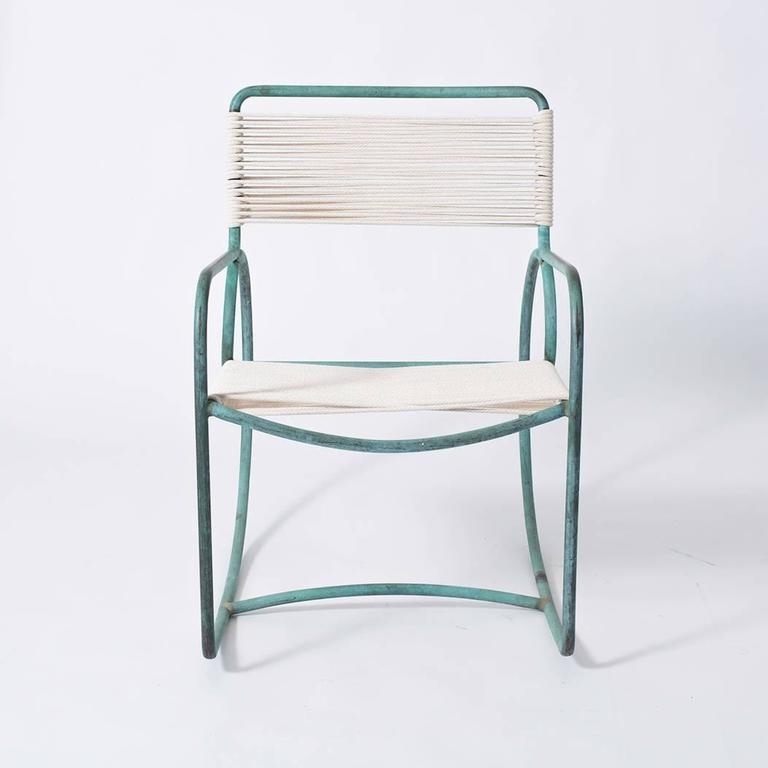 Single Walter Lamb Bronze and Rope Patio Rocking Chairs at 1stdibs