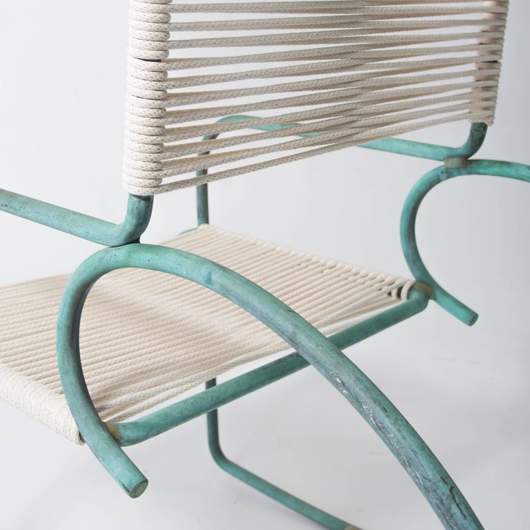 Single Walter Lamb Bronze and Rope Patio Rocking Chairs at 1stDibs