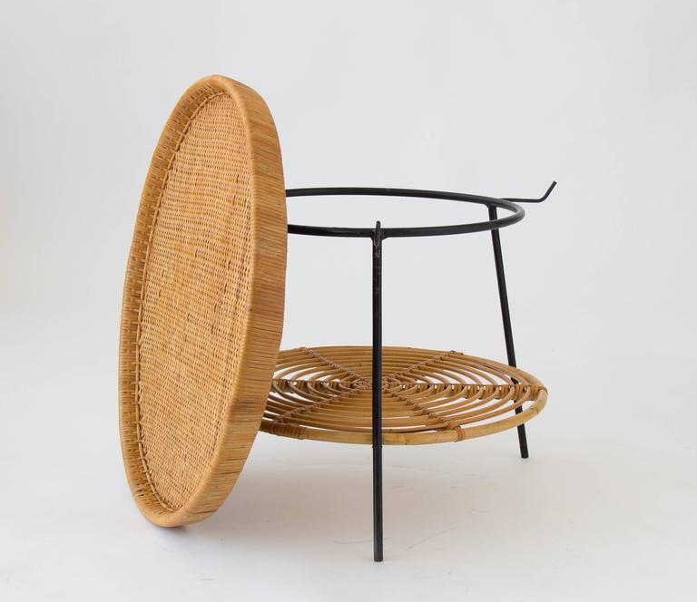 Rattan Two-Tier Tray Table with Wrought Iron Legs at 1stDibs