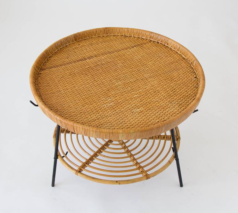 Rattan Two-Tier Tray Table with Wrought Iron Legs at 1stDibs