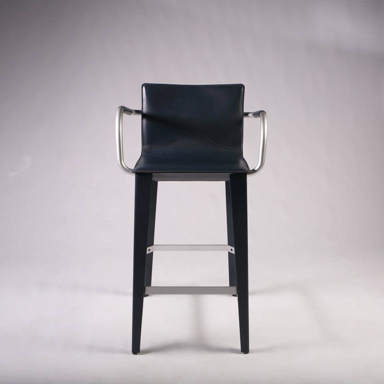 Four Matteo Grassi April Bar Stools in Lapis Blue Leather For Sale at ...