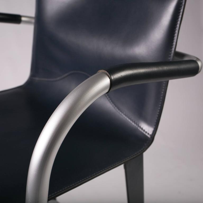 Four Matteo Grassi April Bar Stools in Lapis Blue Leather For Sale at ...